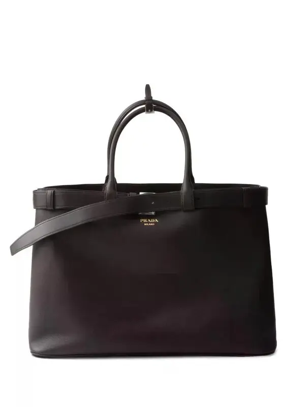 Prada Leather Tote Bag With Buckle - Brown