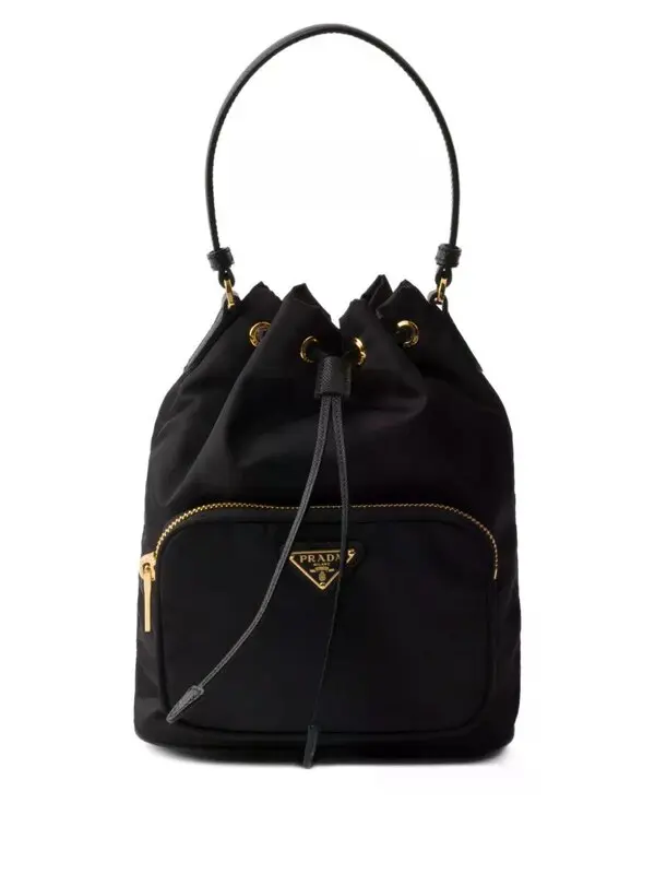 Prada Logo-plaque Drawstring Tote Bag - Black