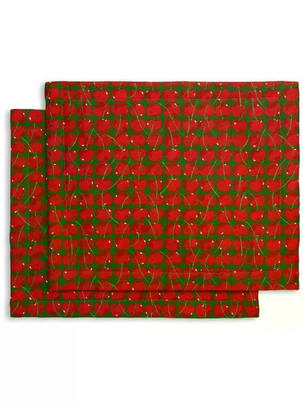 La DoubleJ Cherries Verde-print Tablemats - Red