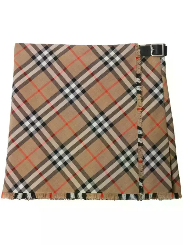 Burberry Checkered Wool-blend Skirt - Neutrals