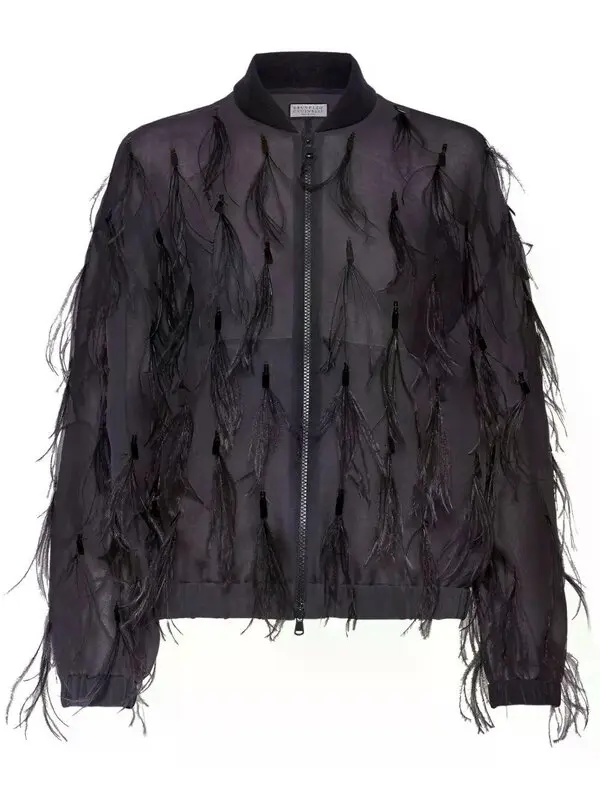 Brunello Cucinelli Feather-embellished Satin Jacket