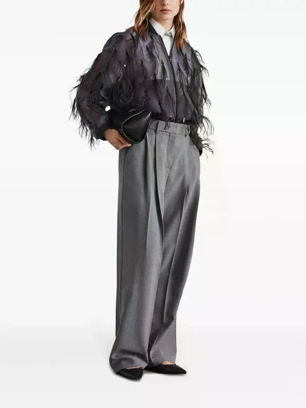Brunello Cucinelli Feather-embellished Satin Jacket