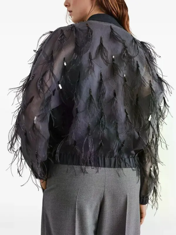 Brunello Cucinelli Feather-embellished Satin Jacket