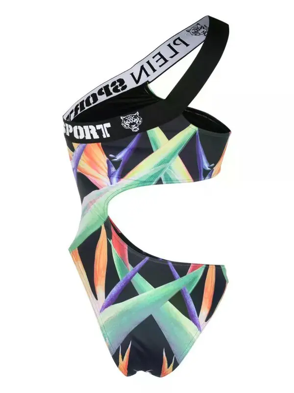 PLEIN SPORT Graphic-print One-shoulder Swimsuit