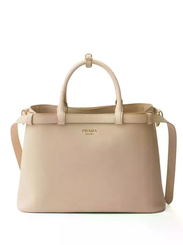 Prada Medium Buckle Leather Tote - Neutrals