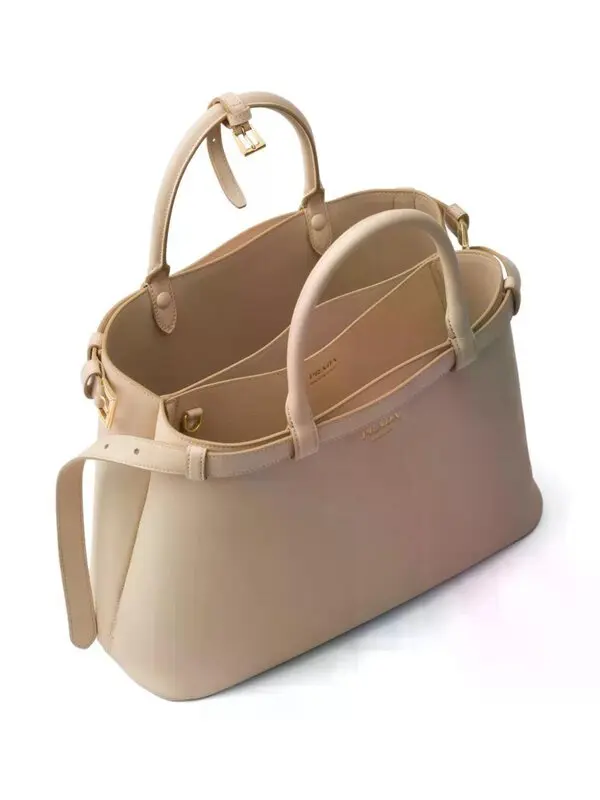 Prada Medium Buckle Leather Tote - Neutrals