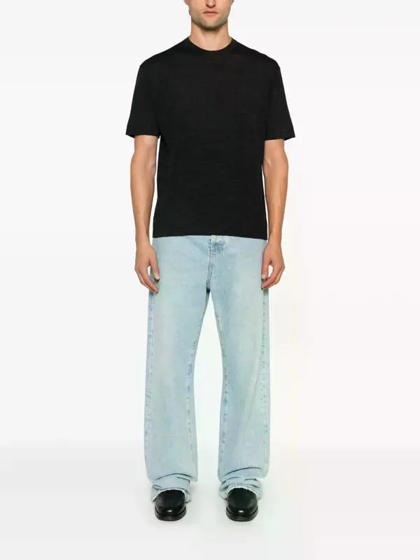 D4.0 Wool Crew Neck Short Sleeve Sweater - Grey