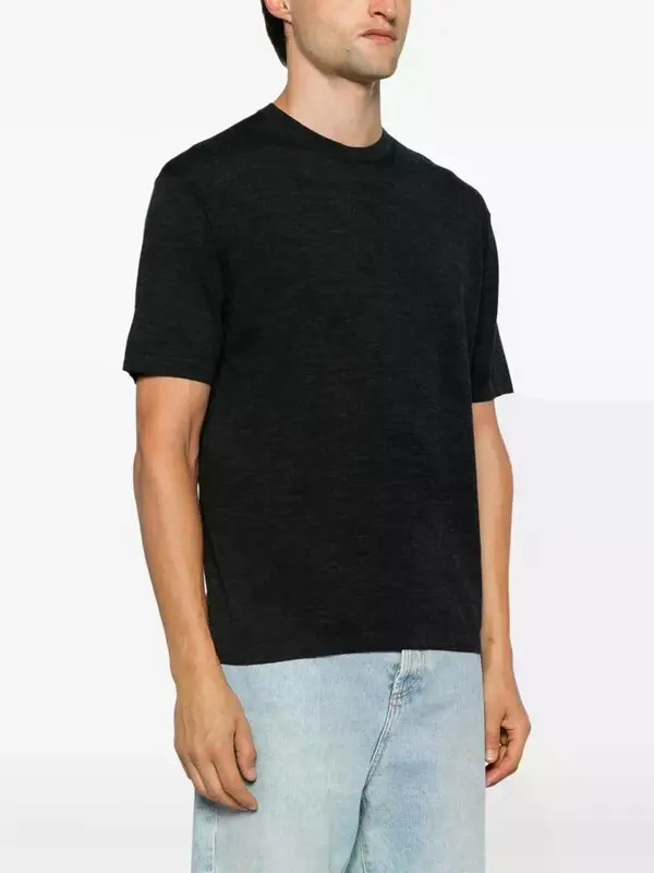 D4.0 Wool Crew Neck Short Sleeve Sweater - Grey