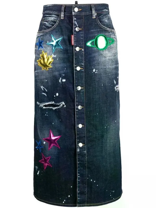 Dsquared2 Distressed Patch-detail Denim Skirt