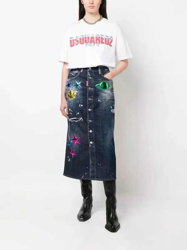 Dsquared2 Distressed Patch-detail Denim Skirt
