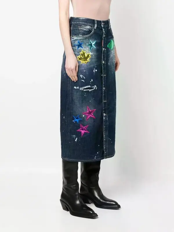 Dsquared2 Distressed Patch-detail Denim Skirt