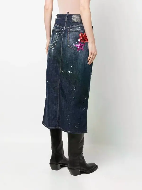 Dsquared2 Distressed Patch-detail Denim Skirt