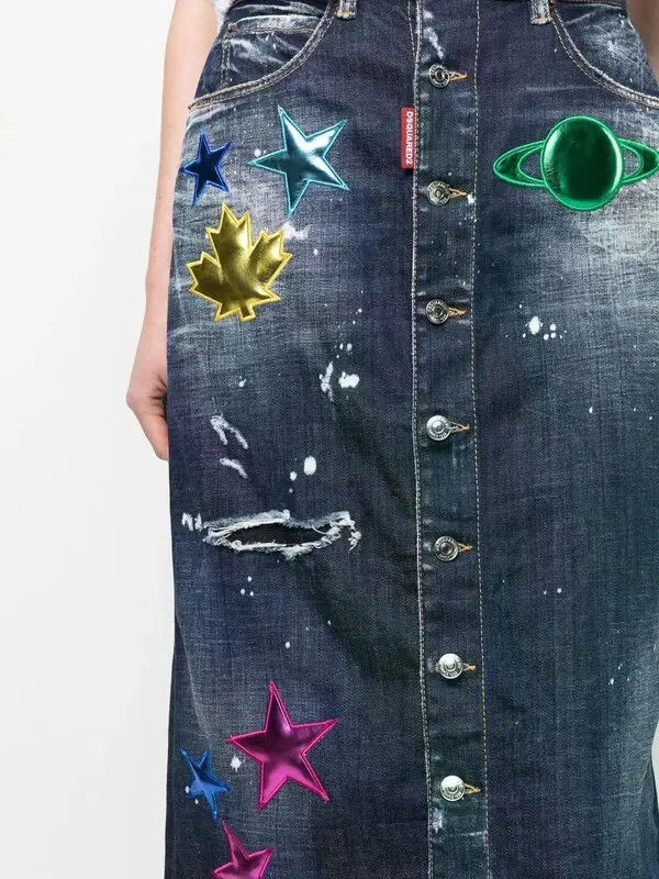 Dsquared2 Distressed Patch-detail Denim Skirt