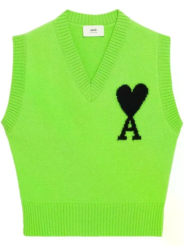 AMI Paris De Coeur Knitted Vest - Green