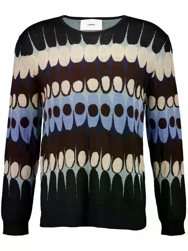 Commas Jacquard Crew-neck Jumper - Blue
