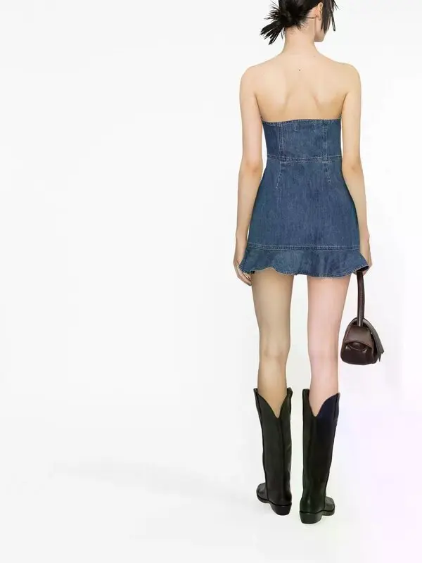SELF-PORTRAIT Sweetheart Denim Mini Dress