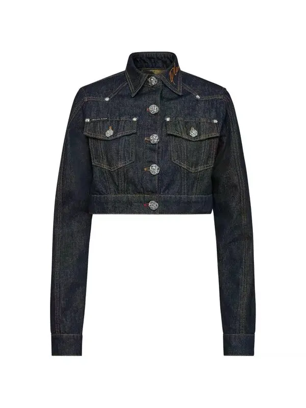 Philipp Plein Chains Cropped Denim Jacket - Blue
