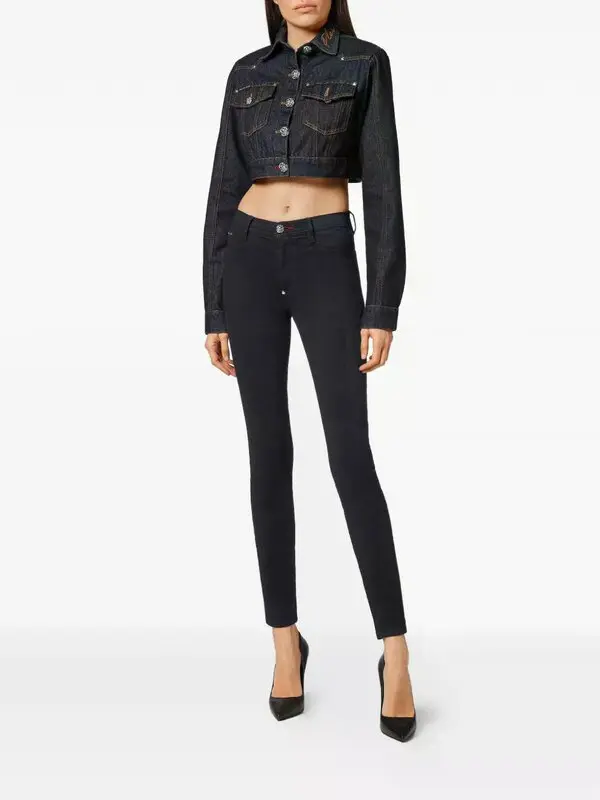 Philipp Plein Chains Cropped Denim Jacket - Blue