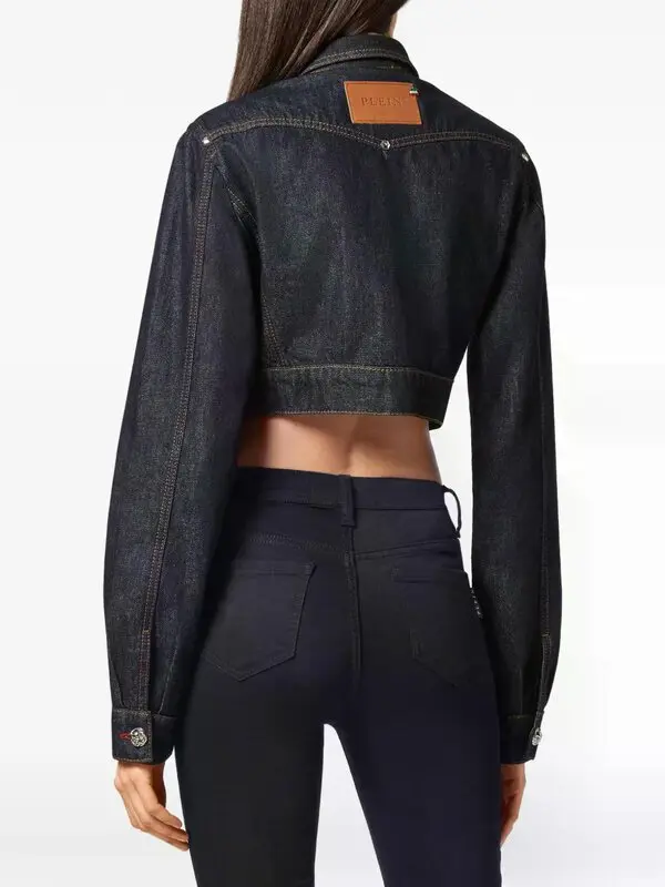 Philipp Plein Chains Cropped Denim Jacket - Blue