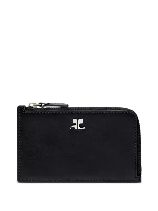 COURREGES Leather Zipped Card Holder - Black