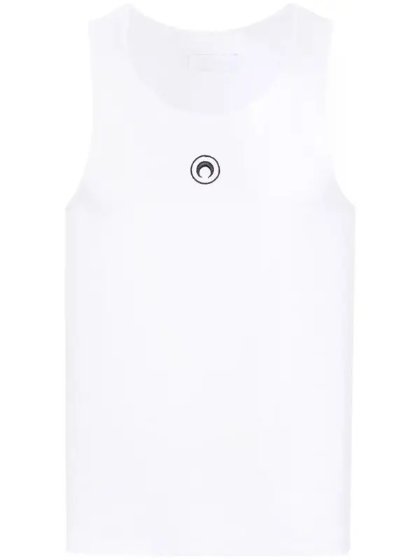 MARINE SERRE Crescent Moon Embroidered Tank Top - White