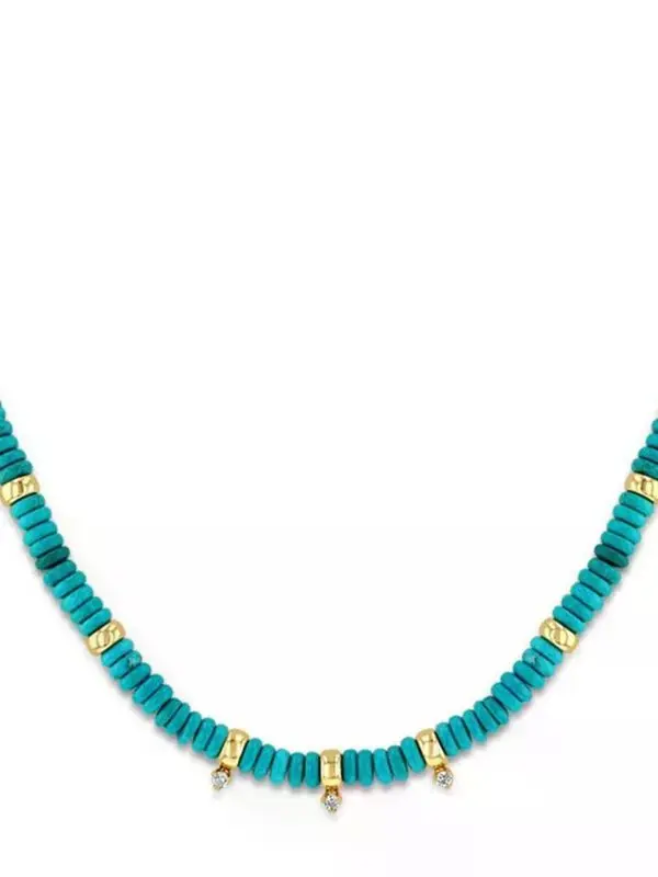Zoe Chicco 14kt Yellow Gold Rondelle Bead Turquoise Necklace - Blue