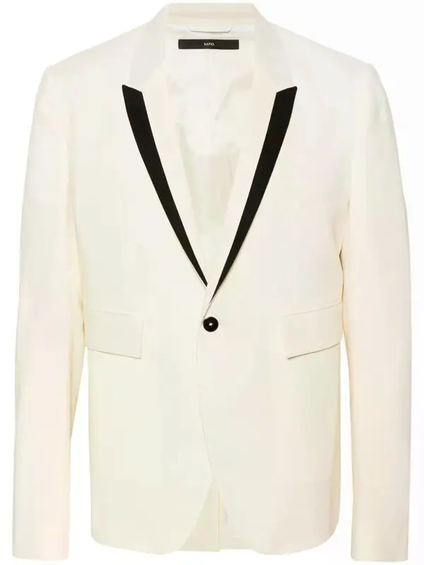 SAPIO Contrasting-trim Single-breasted Blazer - White
