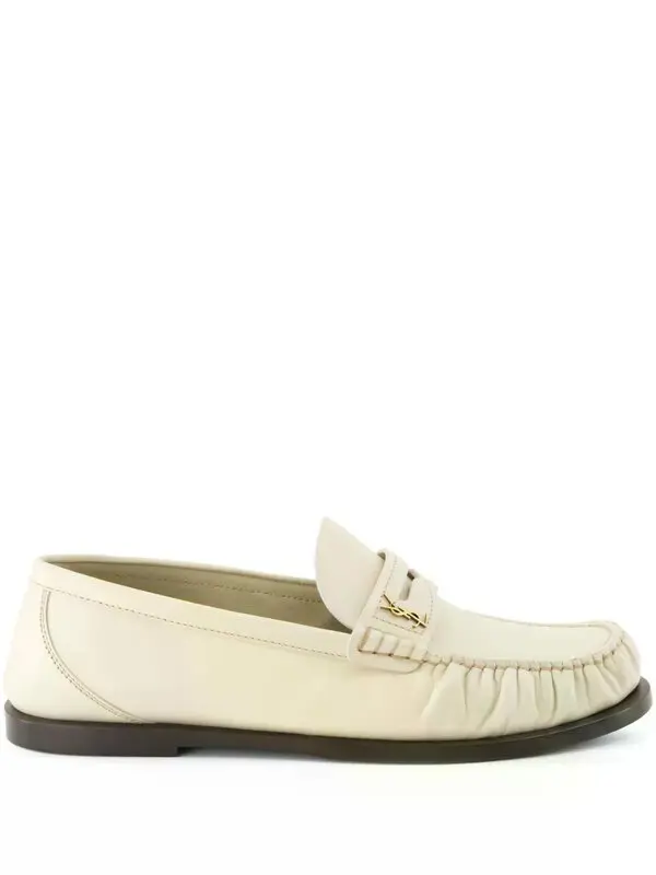 Saint Laurent Logo-plaque Leather Loafers - Neutrals