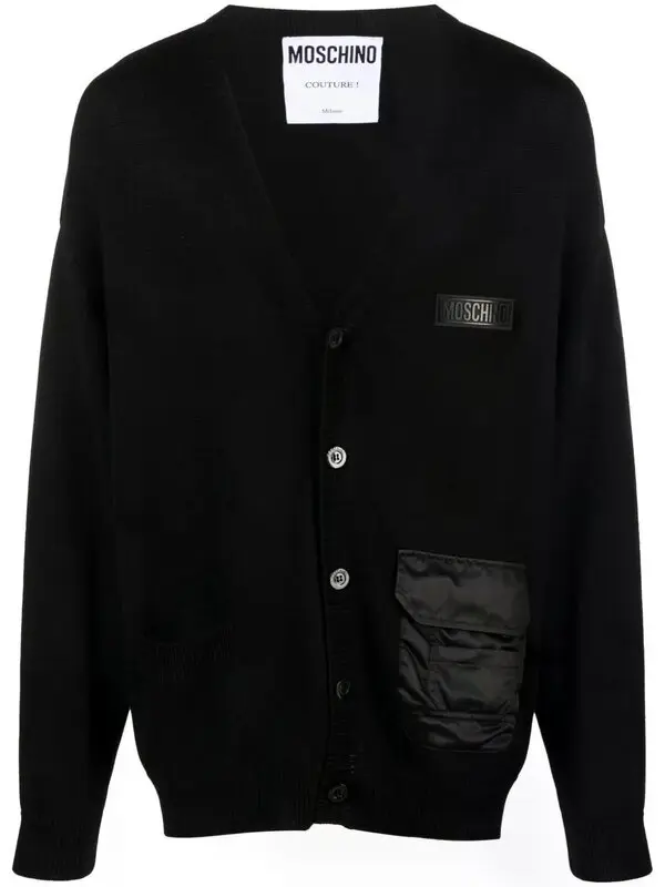 Moschino Logo-embossed Ribbed-knit Cardigan