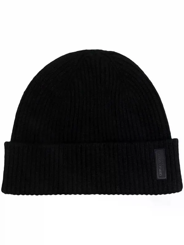Giorgio Armani Logo-patch Cashmere-knit Beanie - Black