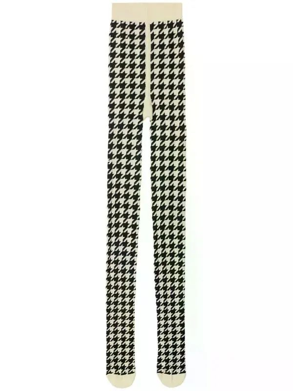 Burberry Herringbone-print Cotton-blend Tights - Neutrals