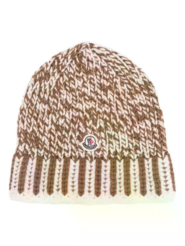 Moncler Virgin Wool Tricot Knit Beanie - Brown