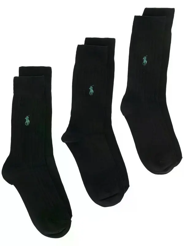 Polo Ralph Lauren Set Of Three Ankle Socks - Black