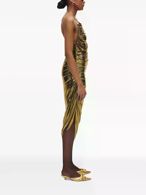 Marc Jacobs Metallic Draped Midi Dress - Gold