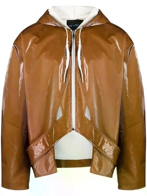 AV VATTEV High-shine Zip-up Hooded Jacket - Brown