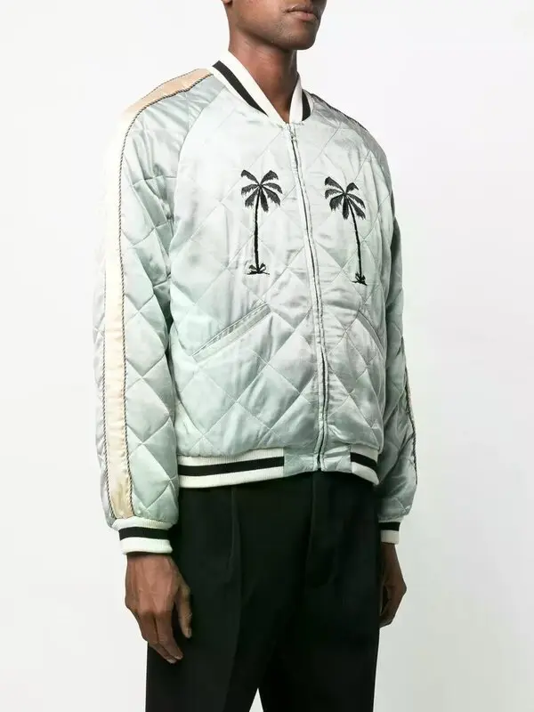 Palm Angels Embroidered-motif Quilted Jacket - Grey
