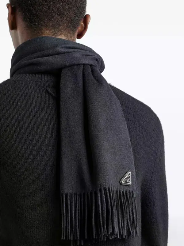 Prada Logo-plaque Silk-cashmere Scarf - Black