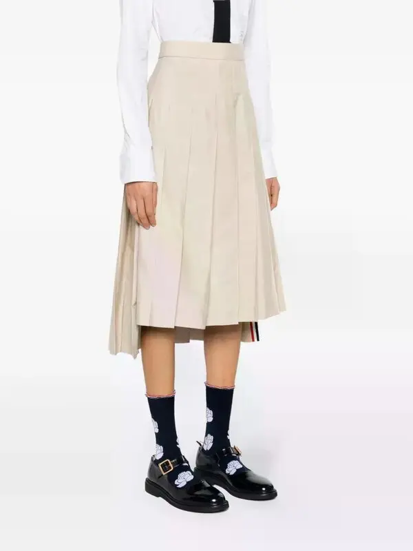 Thom Browne Rwb-tab Pleated Midi Skirt - Neutrals