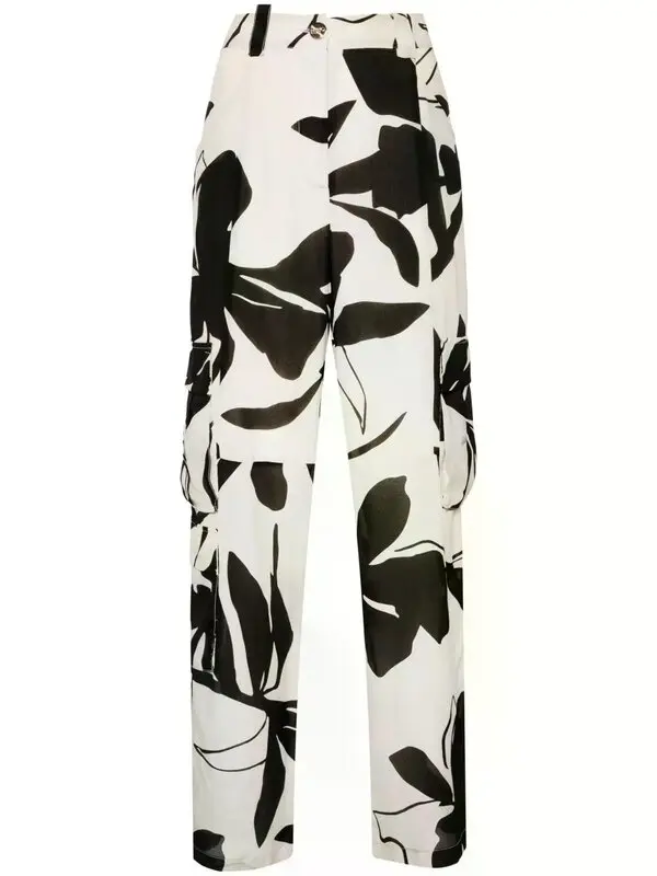 Liu Jo Abstract-print Silk Cargo Trousers - Neutrals