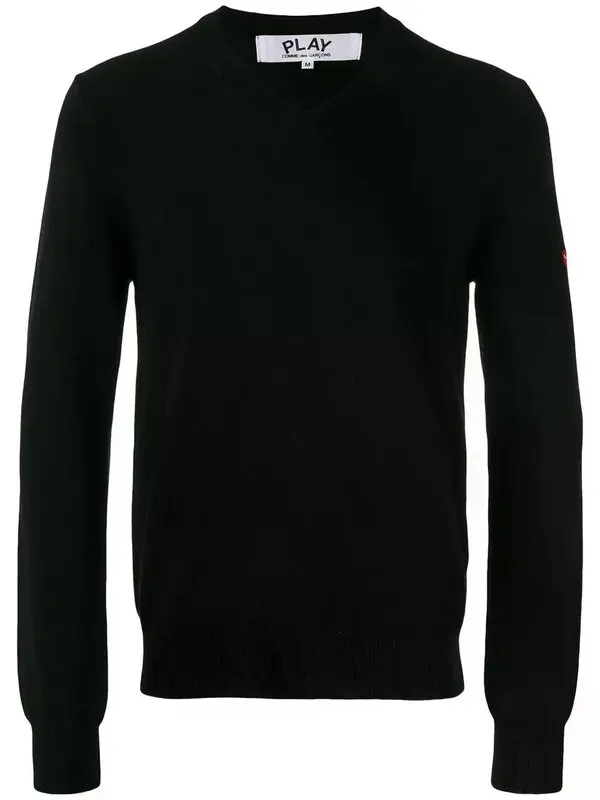 Play Comme Des Garcon Heart-patch V-neck Jumper