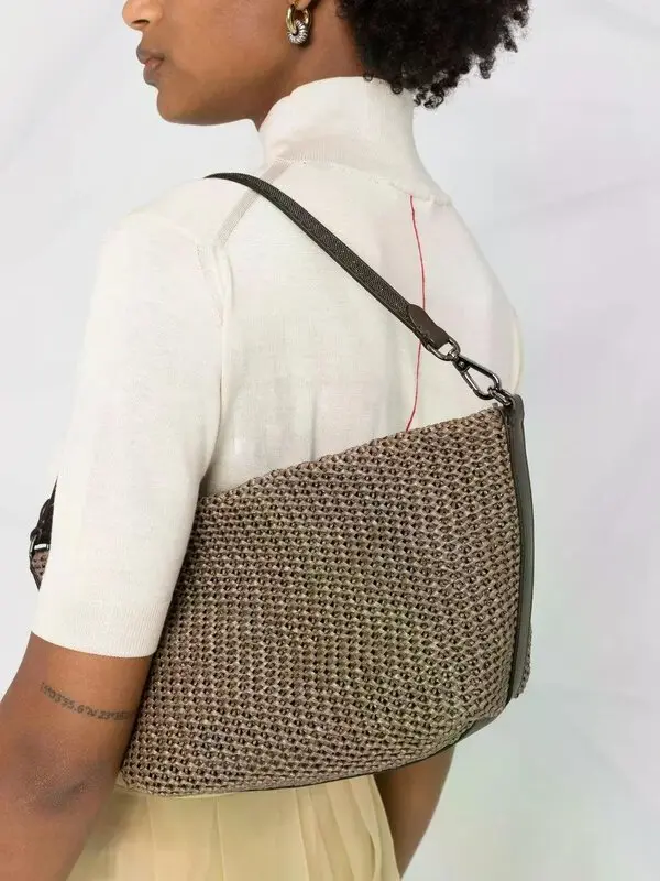 Brunello Cucinelli Raffia-effect Shoulder Bag With Monili Chain Detail