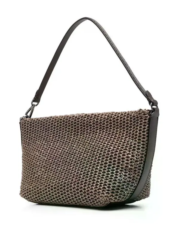 Brunello Cucinelli Raffia-effect Shoulder Bag With Monili Chain Detail