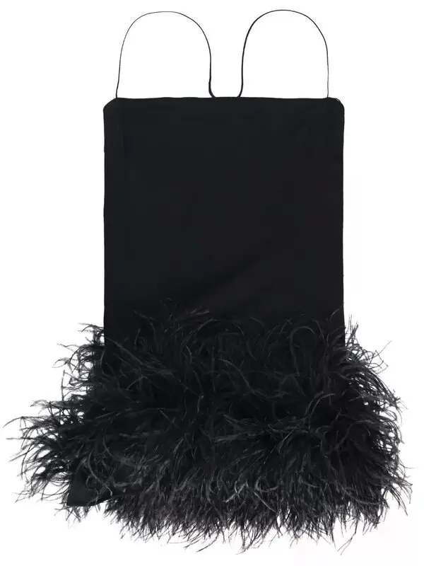 Attico Fujiko Feather-trim Minidress - Black
