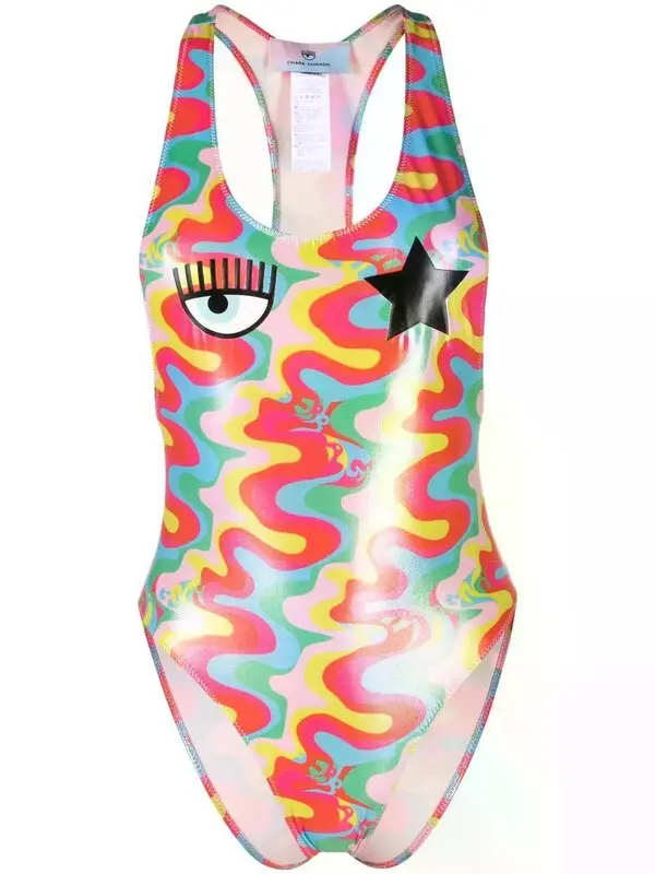 CHIARA FERRAGNI Abstract-print Racerback One-piece - Red