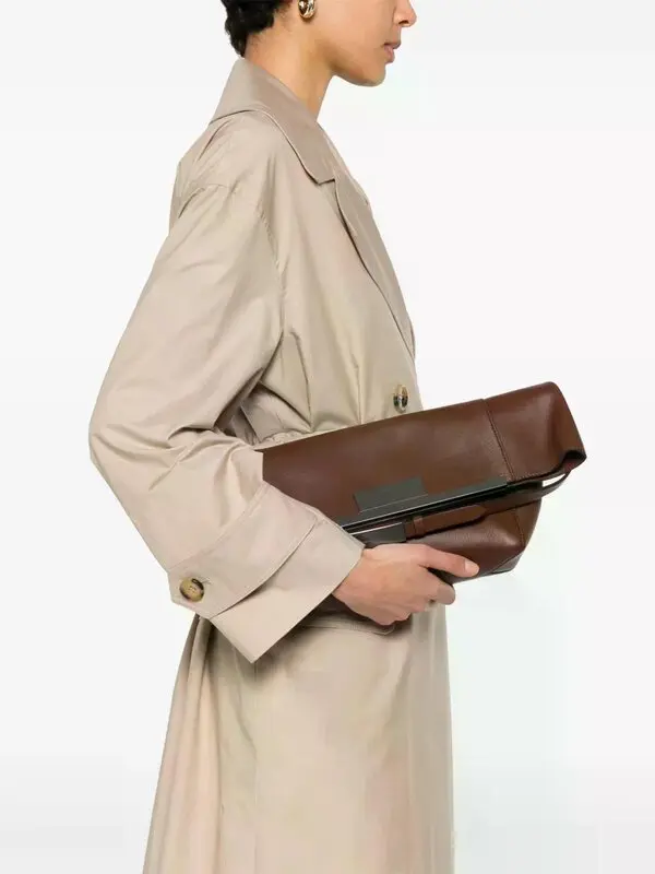Max Mara Clasp Leather Clutch - Brown