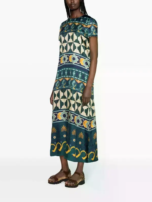 La DoubleJ Geometric-print Silk Swing Dress