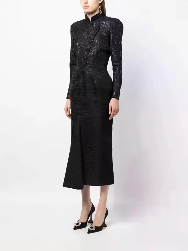 SAIID KOBEISY Brocade-effect Long-sleeve Dress