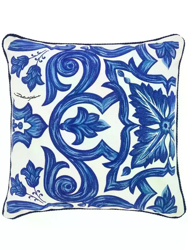 Dolce & Gabbana Floral-embroidered Medium Cushion - Blue