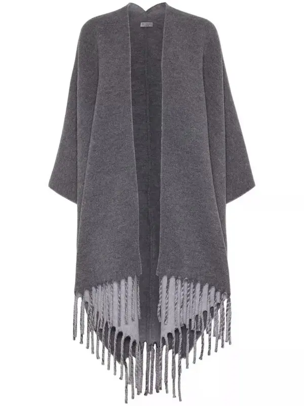 Brunello Cucinelli Fringed-edge Wool-cashmere Cape - Grey