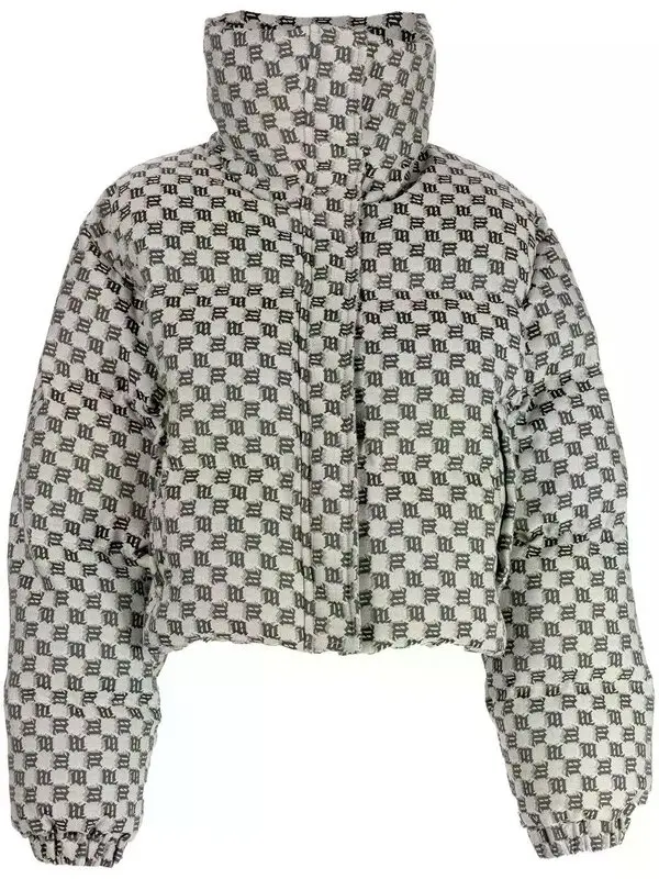 MISBHV Monogram-print Cropped Puffer Jacket - Neutrals